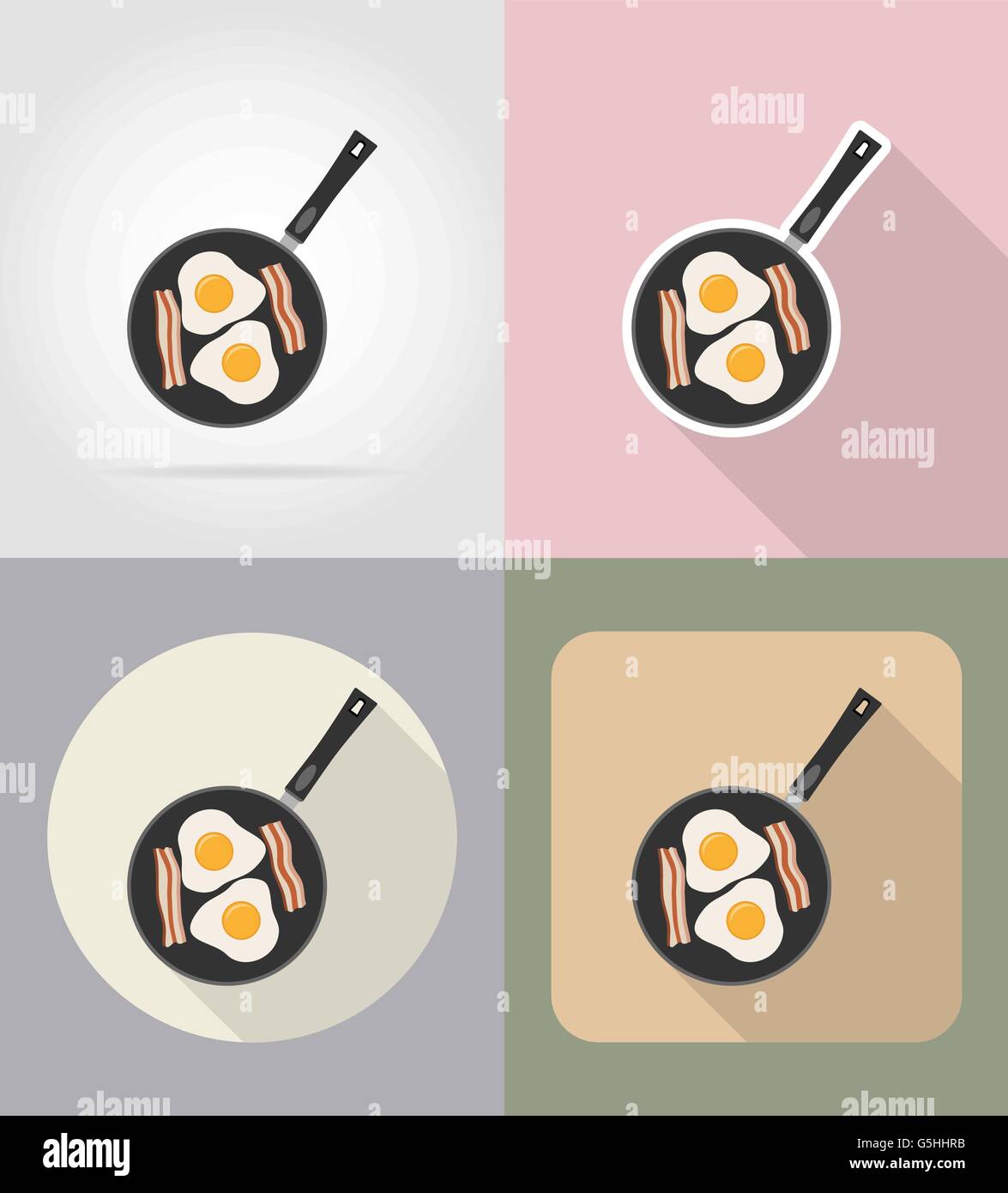 eggs with bacon in a frying pan food and objects flat icons vector ...