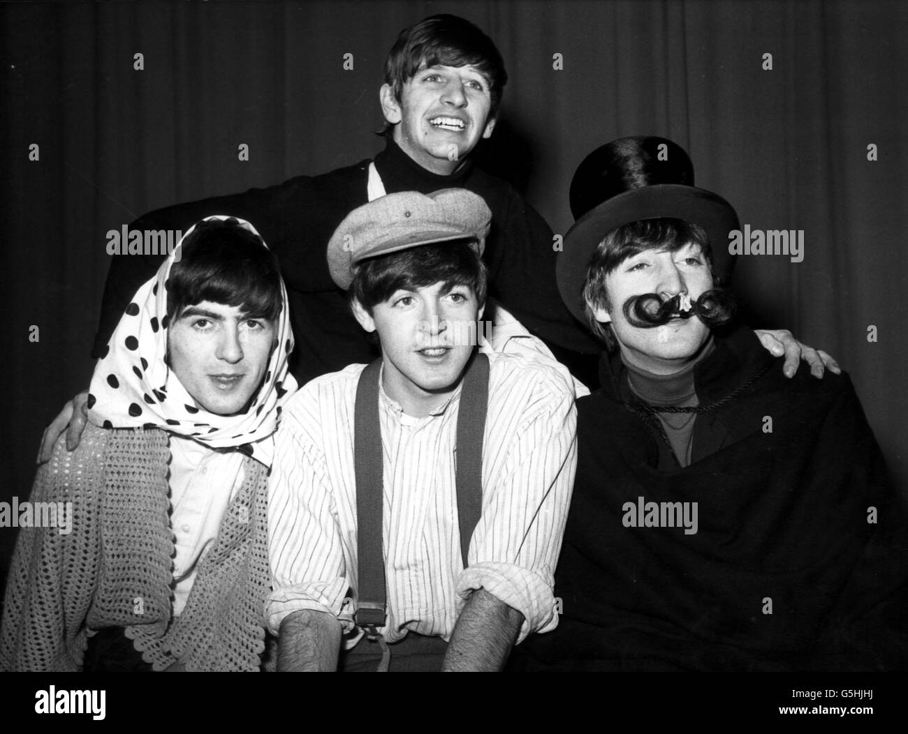 The Beatles pictured in costume for a sketch during dress rehearsal at ...