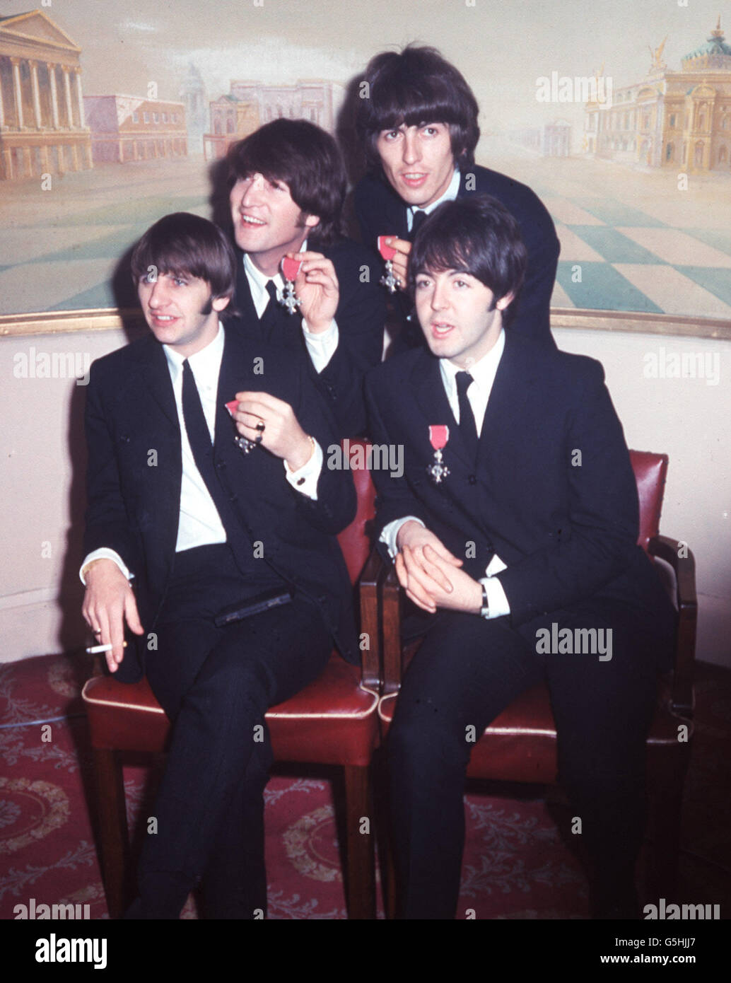 The Beatles with their MBE's Stock Photo - Alamy