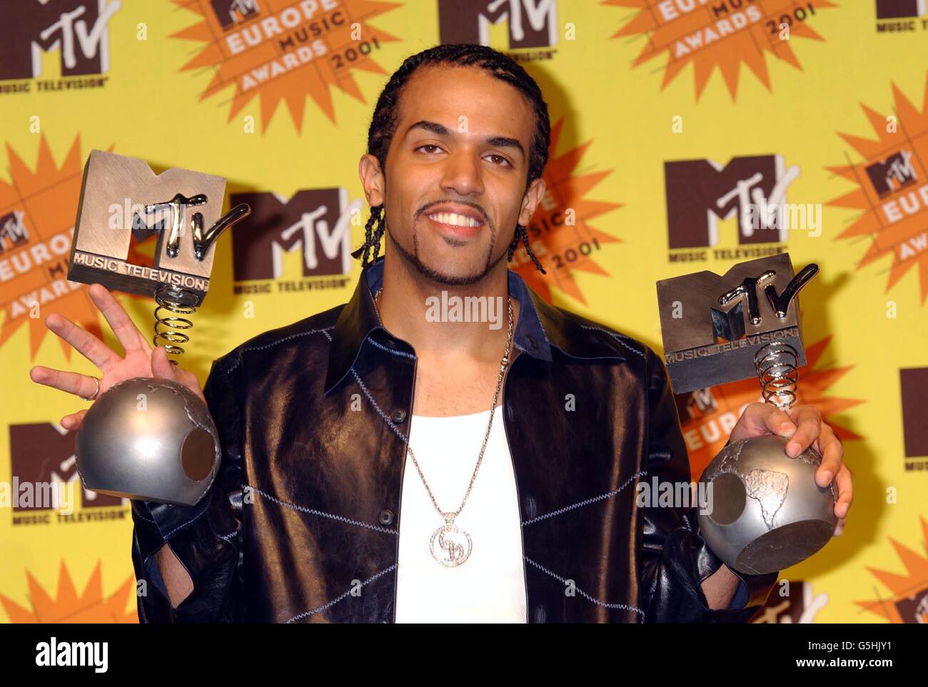 Craig David with his awards for Best R&B act and Best UK & Ireland act ...