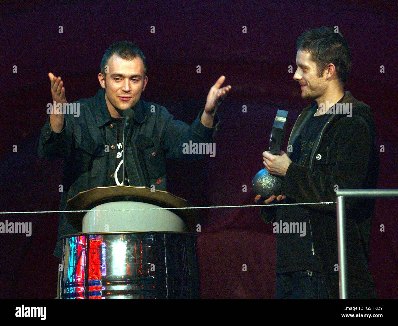 Damon Albarn and Jamie Hewlett of the Gorillaz collect the awrd for ...