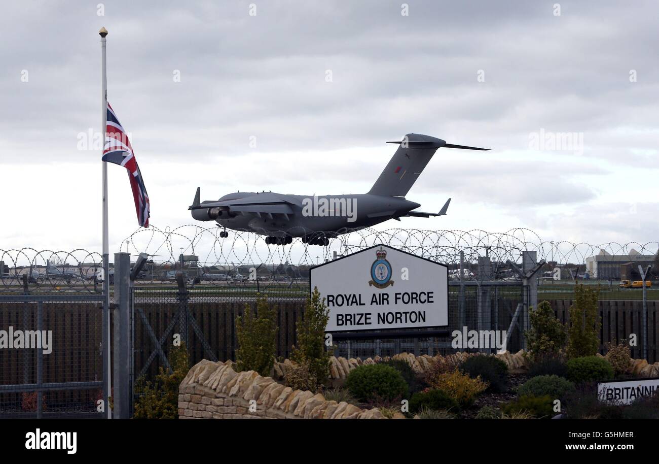 The plane carrying the bodies of Corporal David O'Connor from 40 ...
