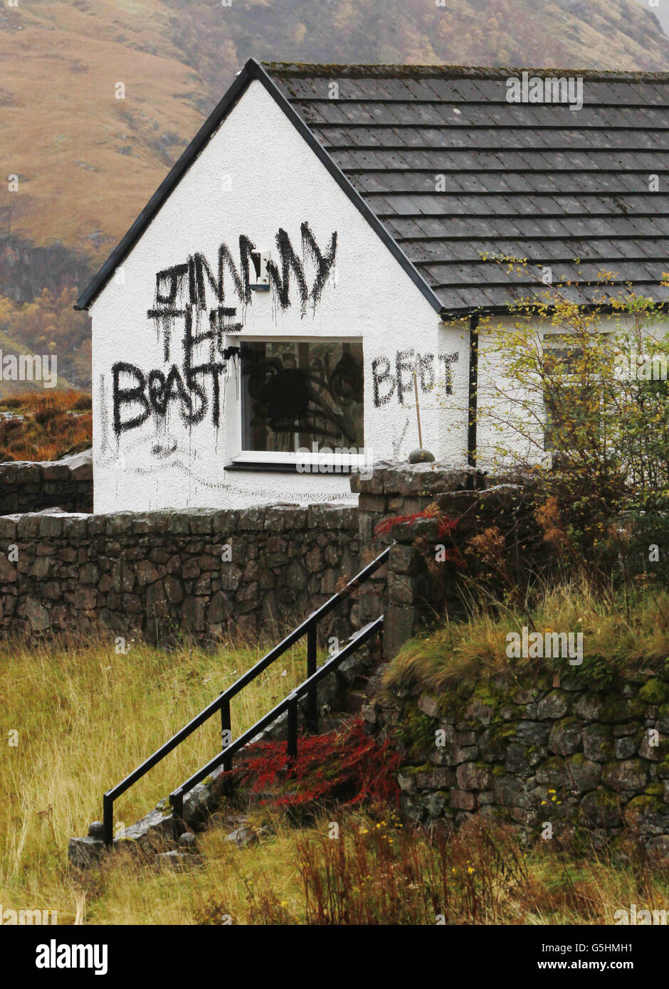 Graffiti on Jimmy Savile's cottage Stock Photo - Alamy