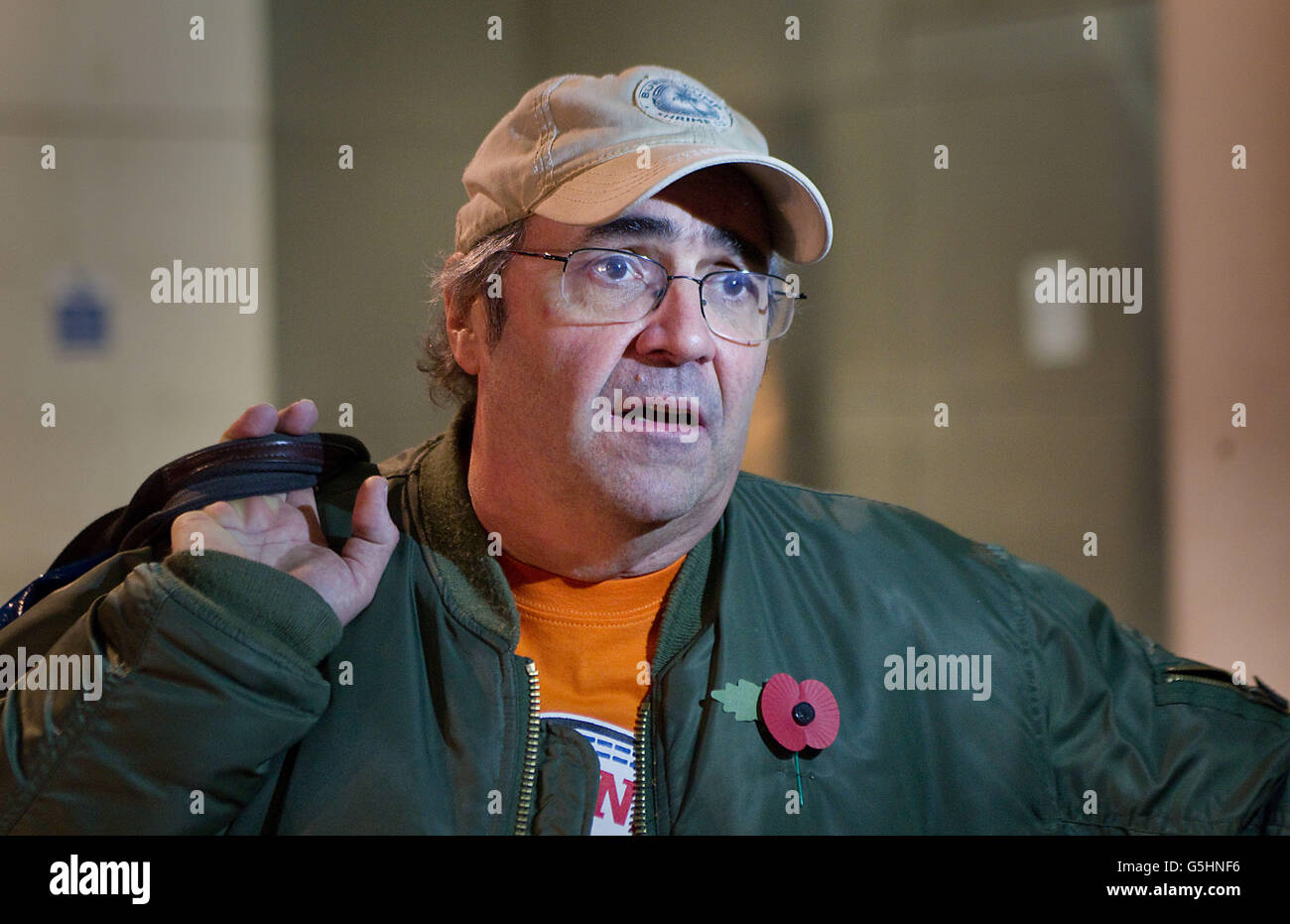 Danny Baker talking outside BBC Broadcasting House in London after his ...