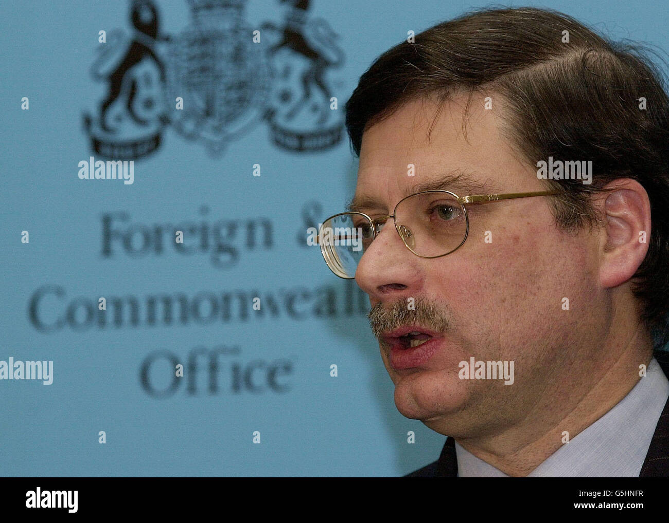 Foreign Office official Stephen Evans speaks to the media during a press conference in London ...