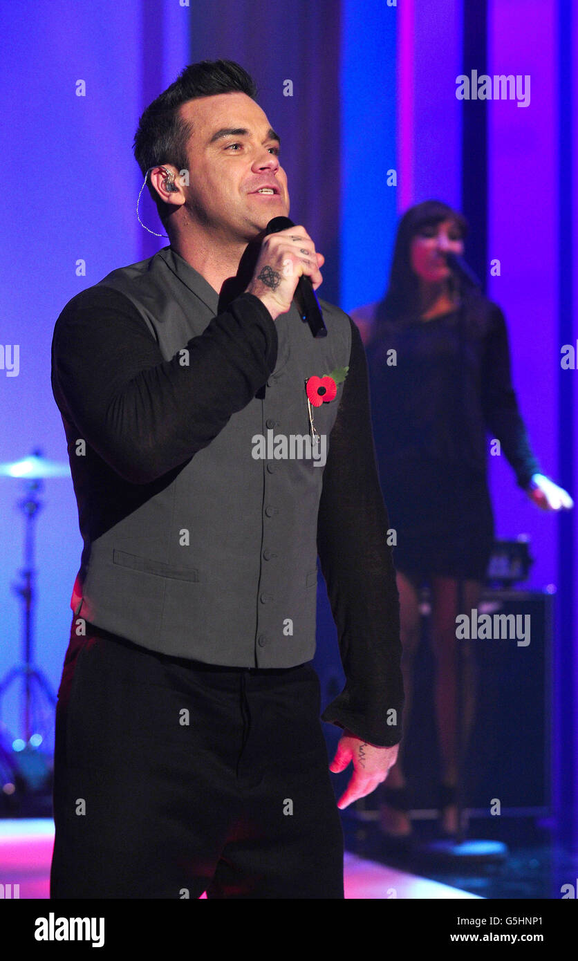 Robbie Williams performs at the filming of the Graham Norton Show (TX ...