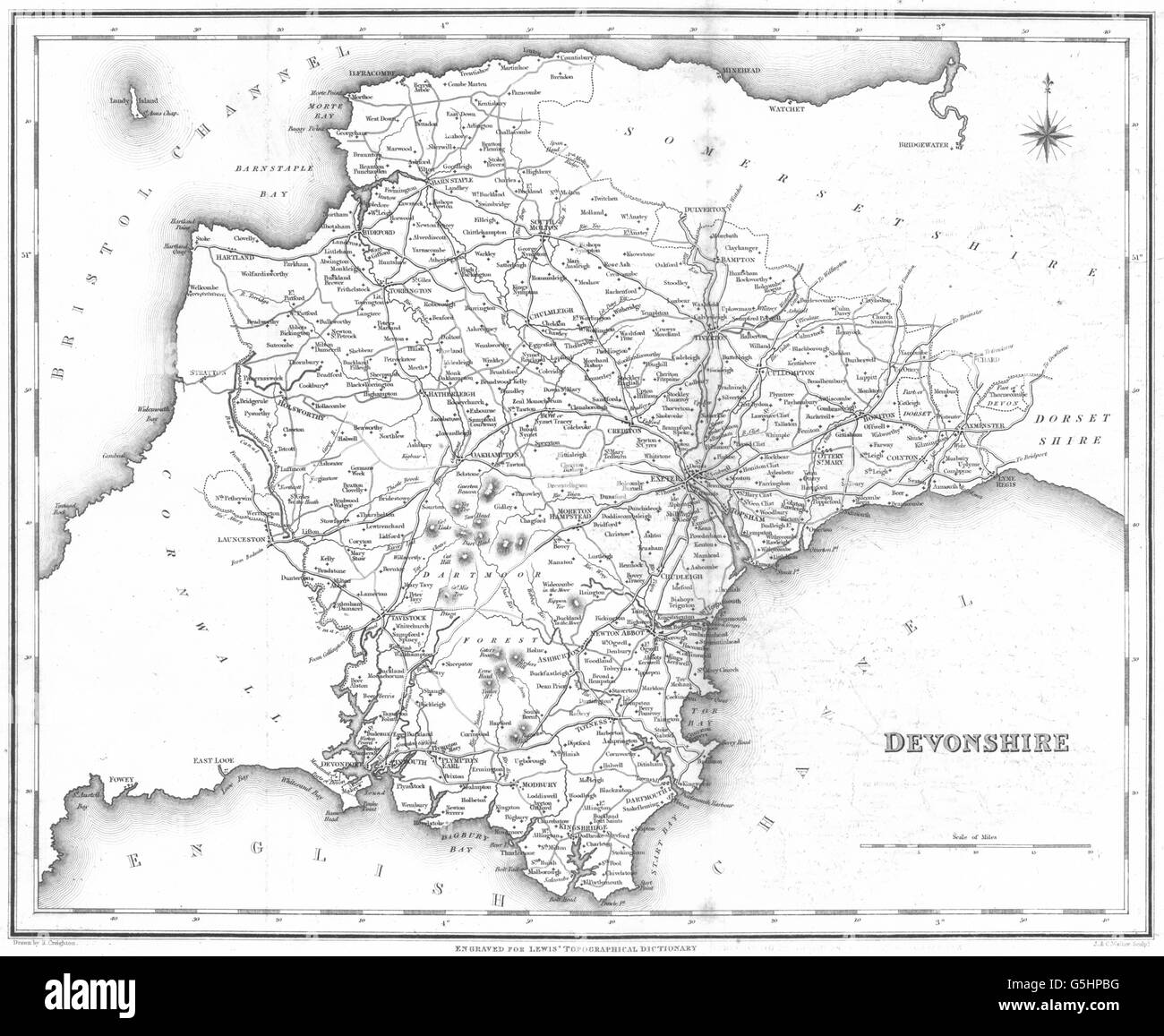 DEVON: Lewis. Devon, 1844 antique map Stock Photo - Alamy