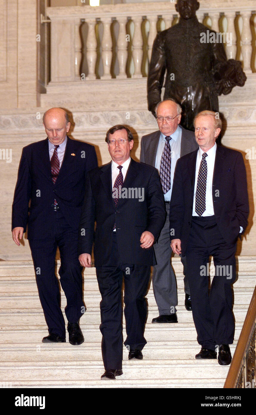 Ulster Unionist Leader David Trimble (centre) with his four ministers ...