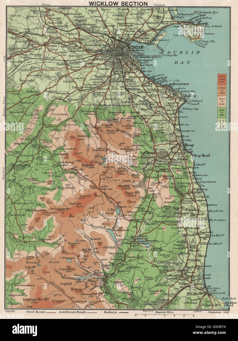 WICKLOW MOUNTAINS and Dublin. Vintage map. Ireland, 1902 Stock Photo ...