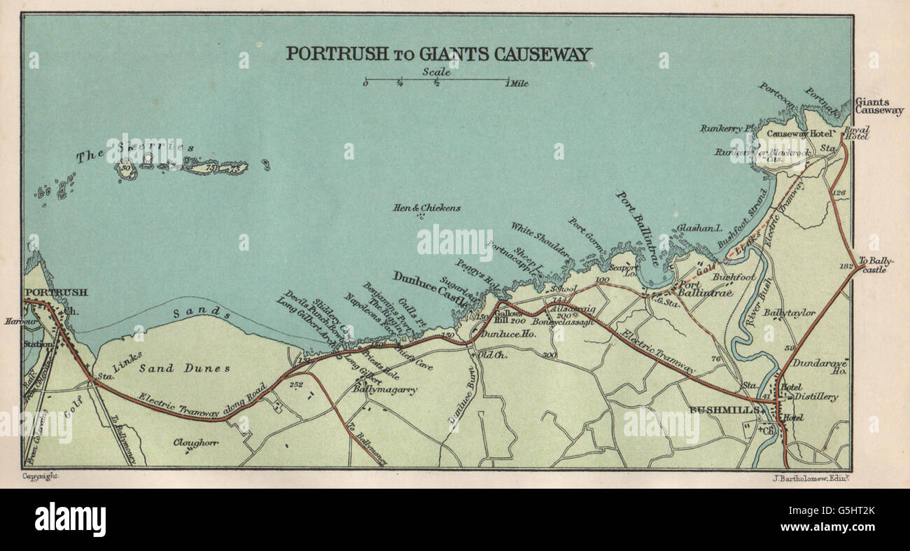 ANTRIM COAST. Portrush to Giants Causeway. Ulster, 1902 antique map ...
