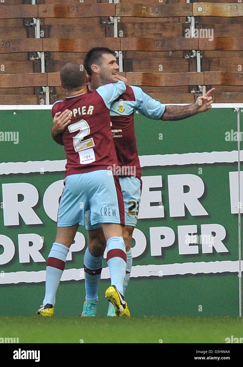 Burnley's Charlie Austin is congratulated on scoring his sides opening ...
