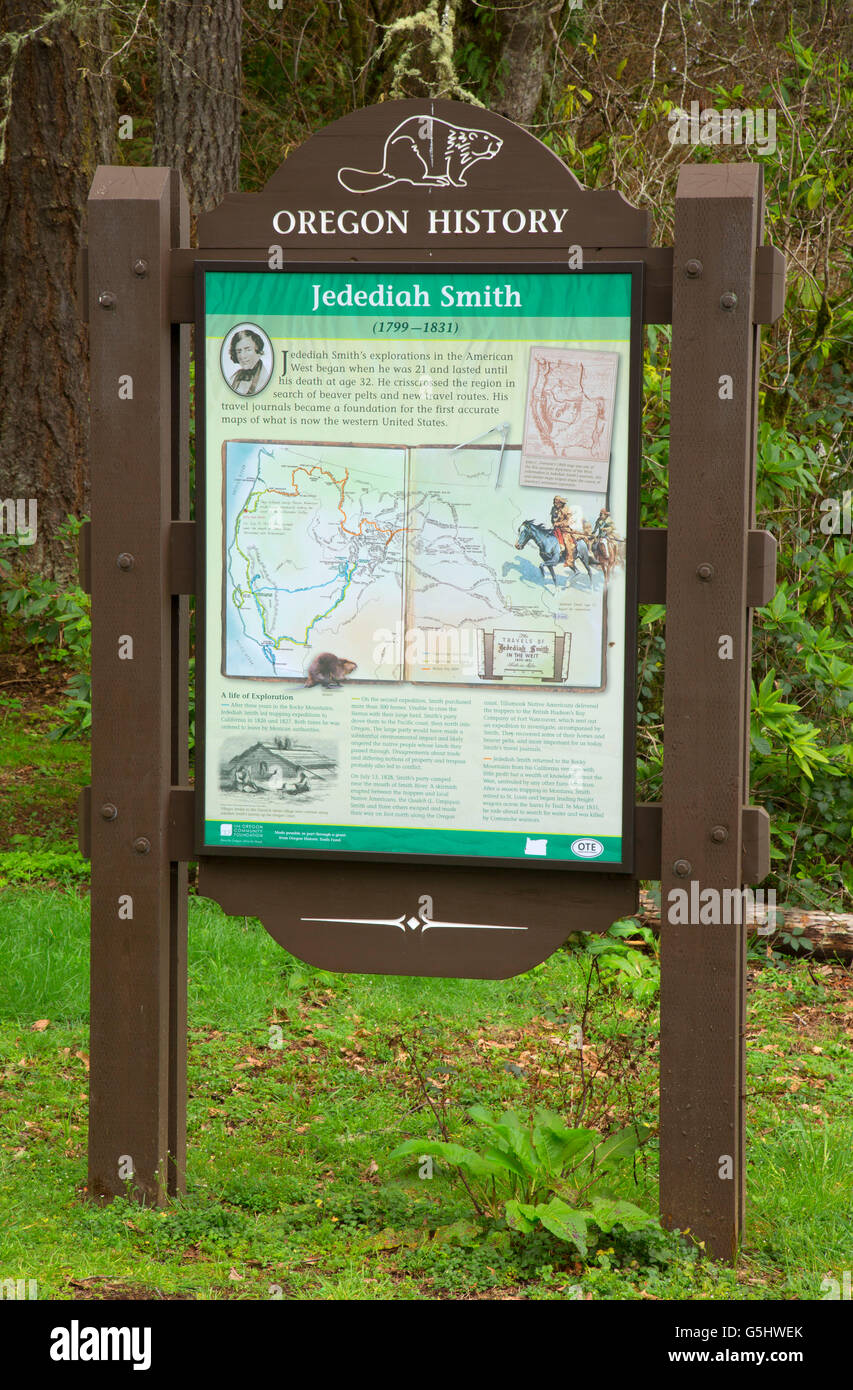 Jedediah Smith history board, Bolon Island State Park, Oregon Stock ...