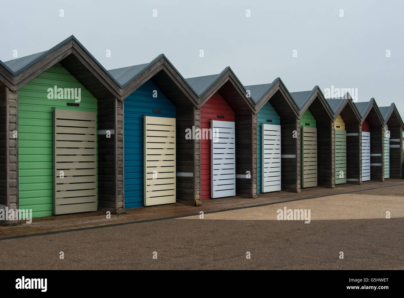 Modern Beach Huts on the promenade at Blyth Northumberland Stock Photo ...