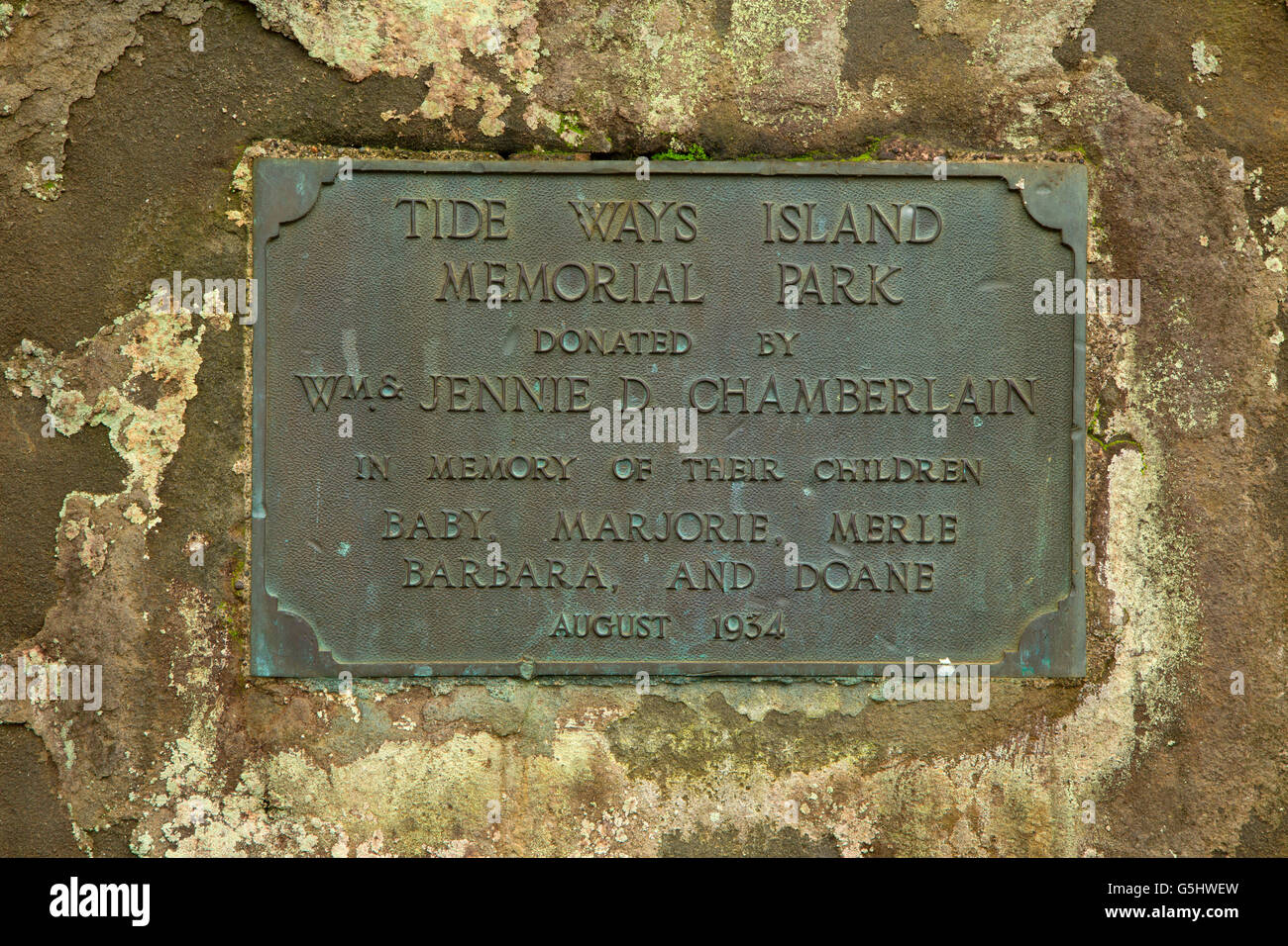 Memorial donation plaque, Bolon Island State Park, Oregon Stock Photo ...