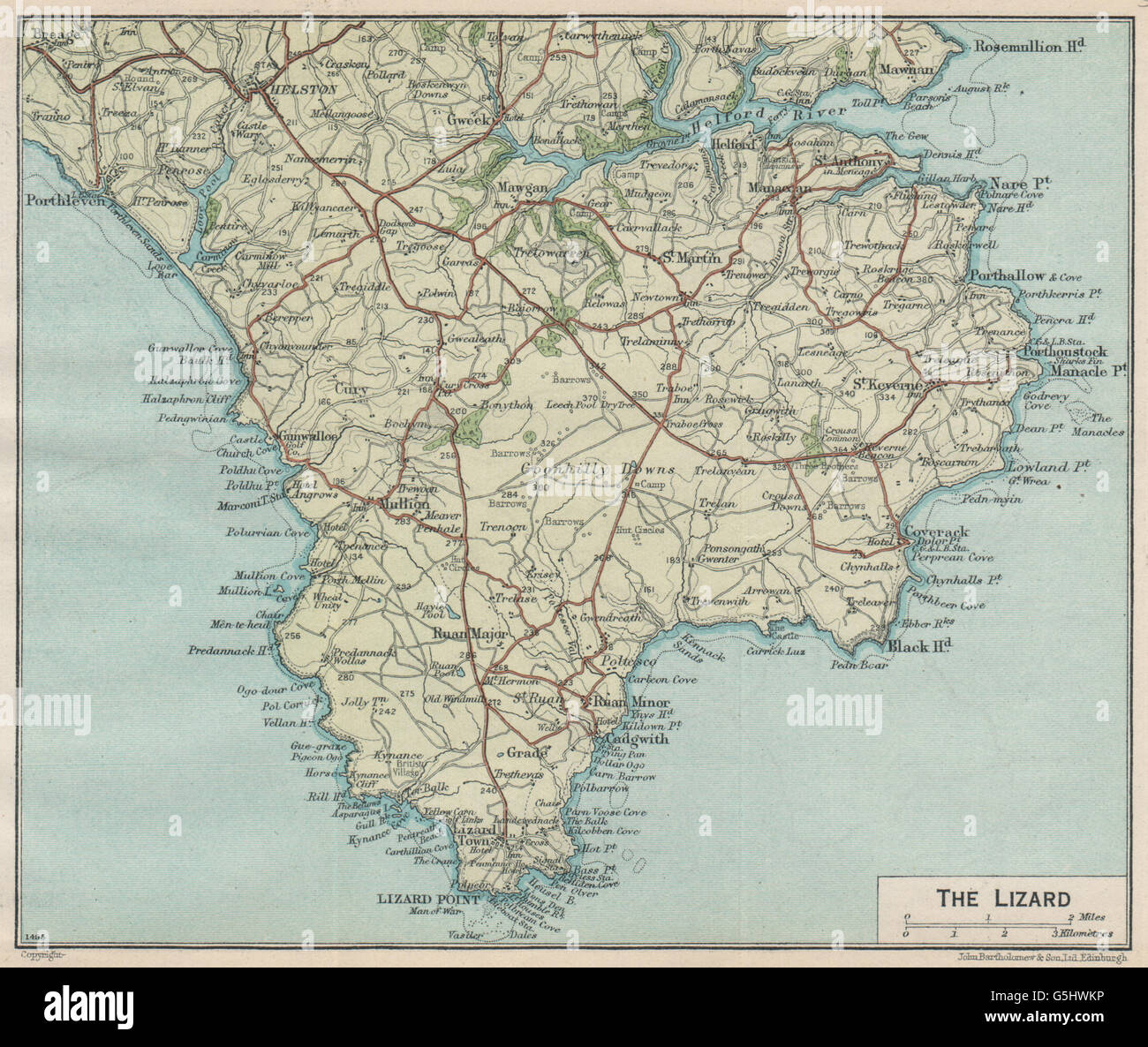 THE LIZARD. Vintage map plan. Helston Mullion Cadgwith. Cornwall, 1930 ...