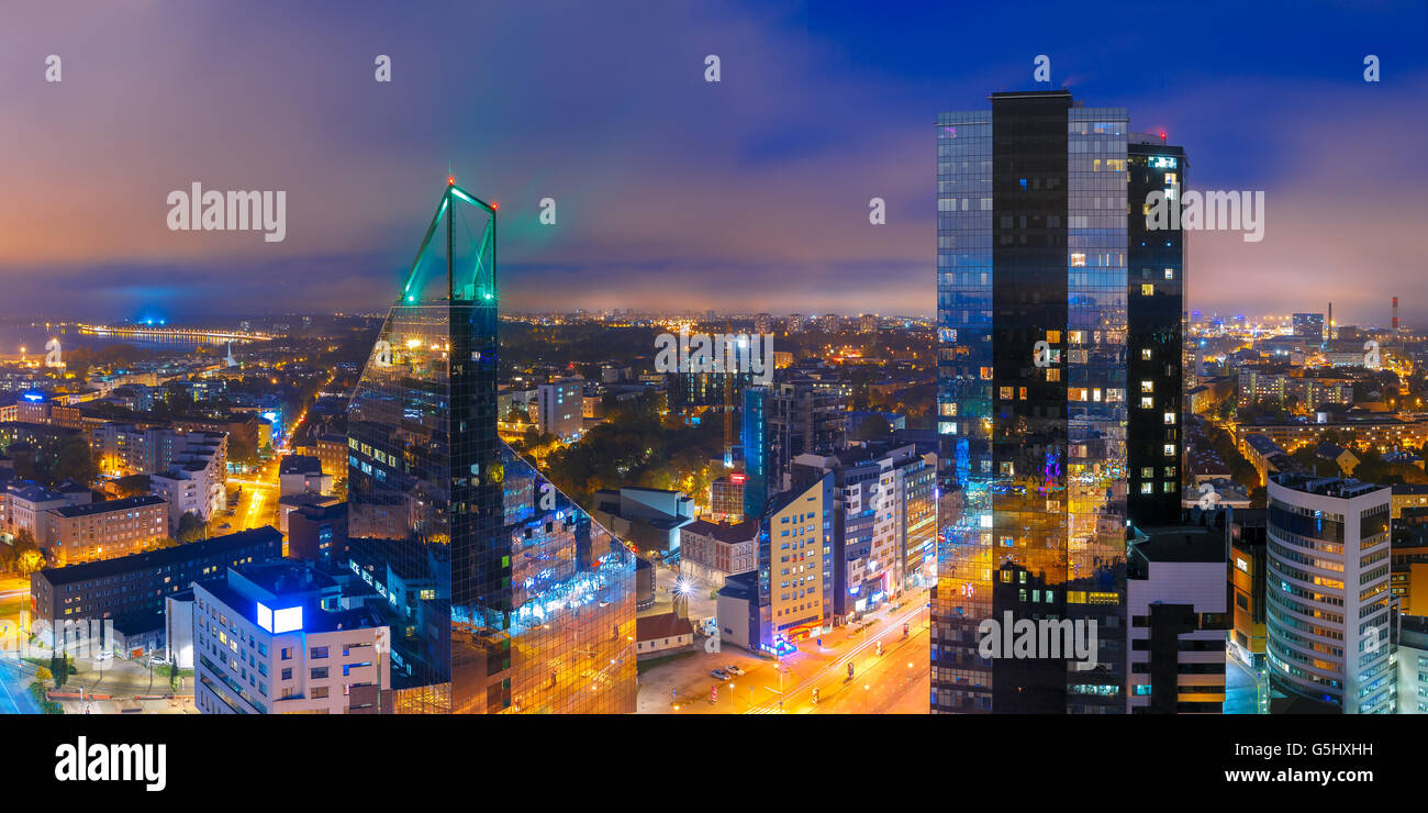 Aerial panorama city at night, Tallinn, Estonia Stock Photo - Alamy
