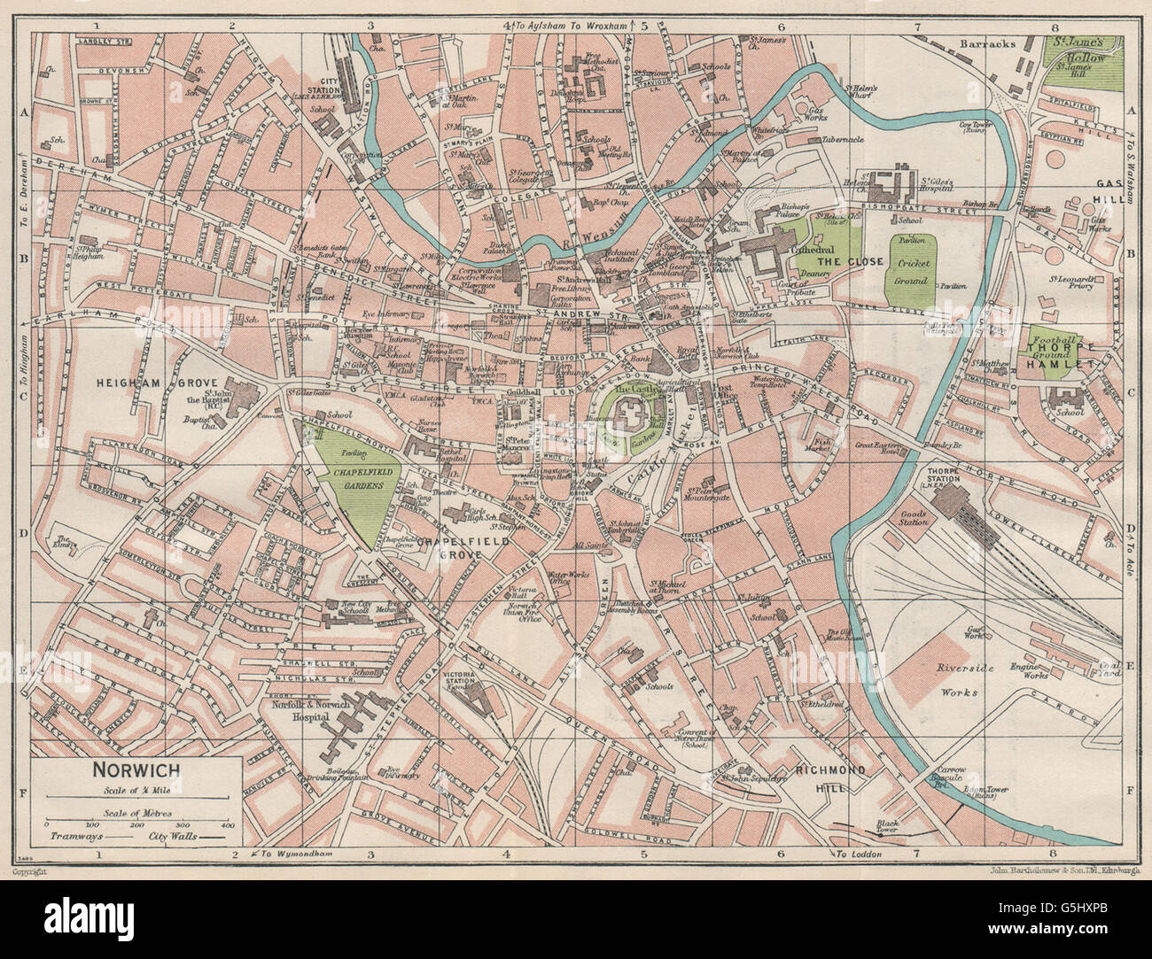 NORWICH. Vintage town city map plan. Norfolk, 1930 Stock Photo - Alamy