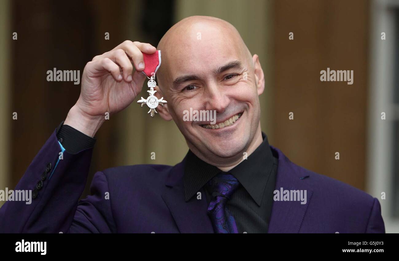 Comic book writer Grant Morrison who was made an MBE at a Royal ...