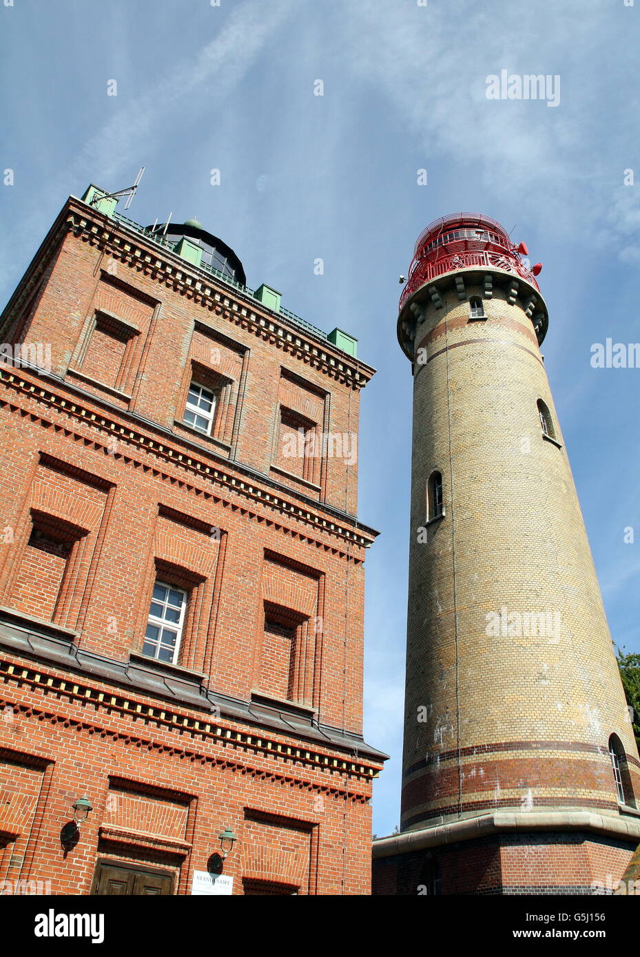 Cape Arkona lighthouse towers on the island Rugen. Germany Stock Photo ...