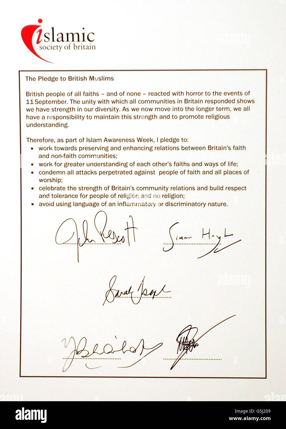 Islam Awareness Week pledge Stock Photo - Alamy