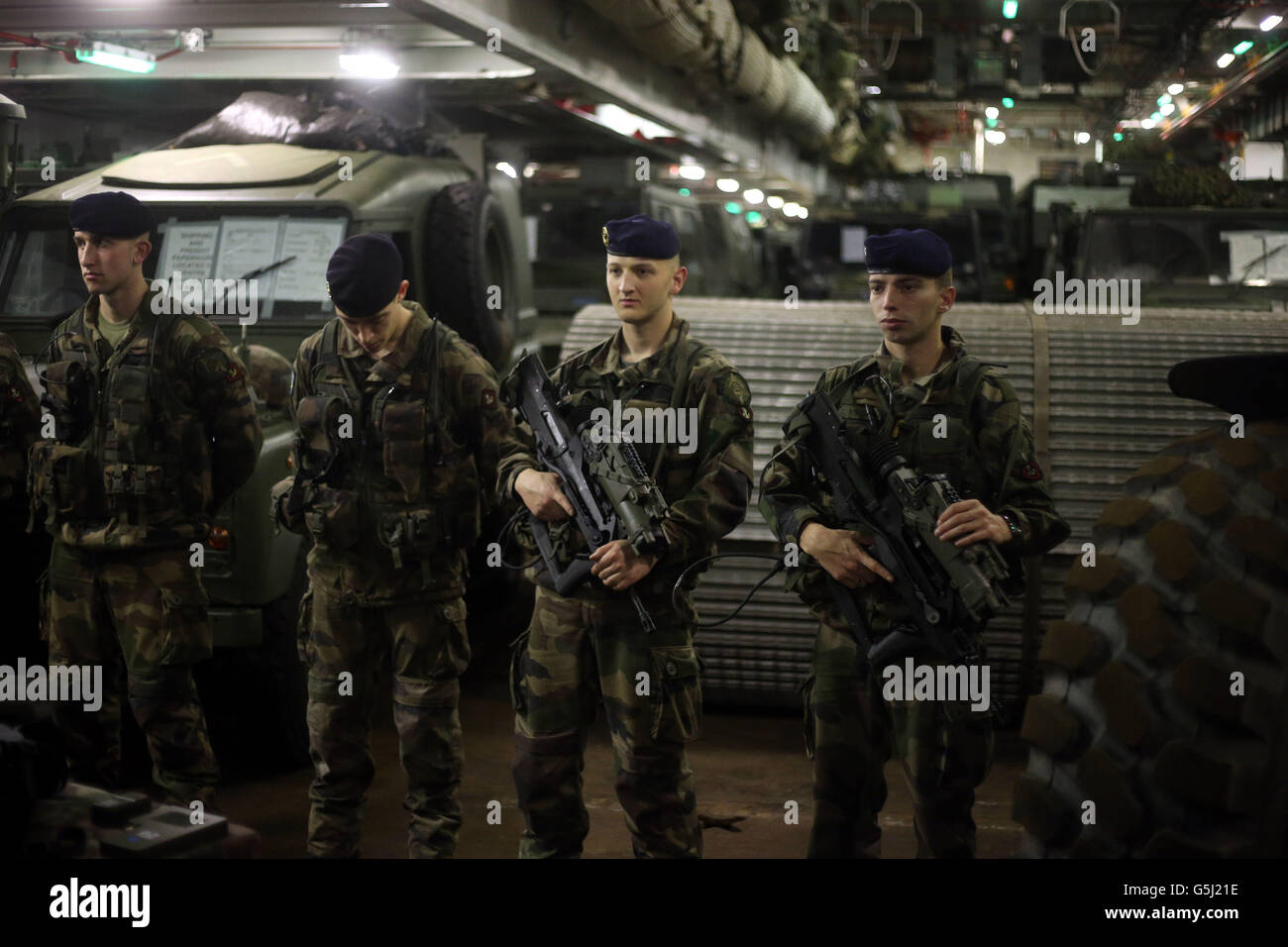 French Marines onboard HMS Bulwark during a joint naval exercise off ...