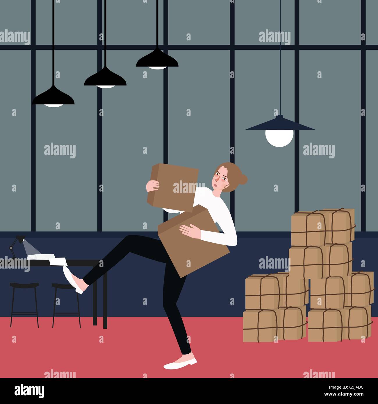 Woman behind pile cardboard boxes hi-res stock photography and images ...