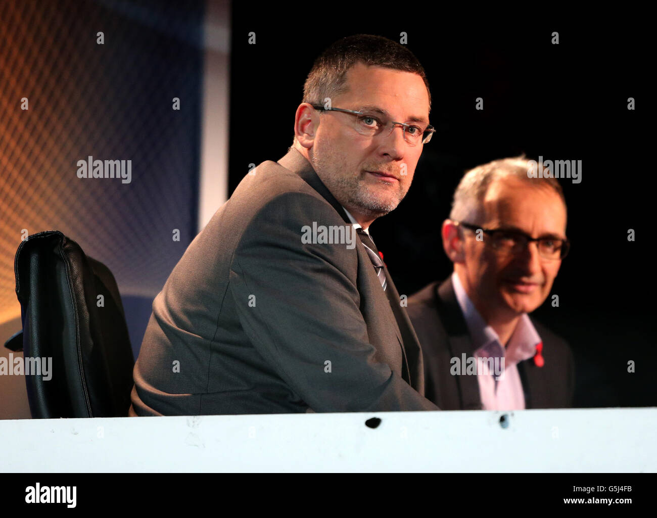 Scotland manager Craig Levein with Pat Nevin in the tv studios prior to ...
