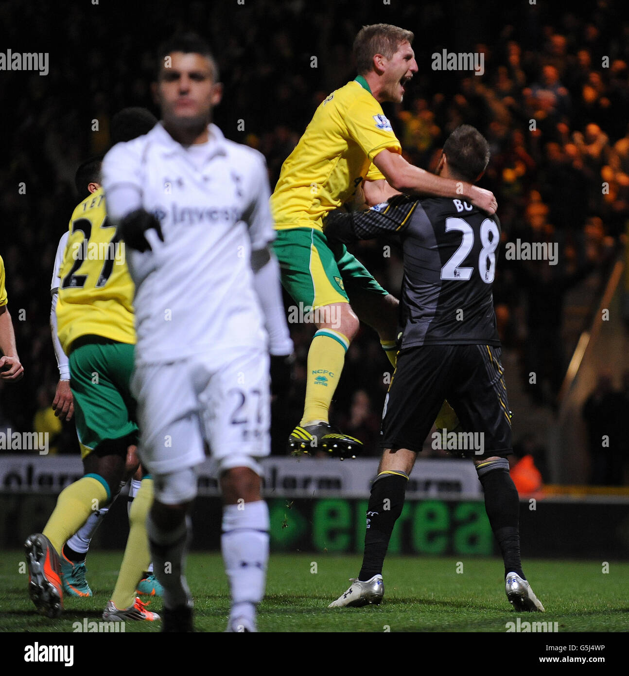 Norwich City's Captain Michael Turner celebrates with goalkeeper Mark ...