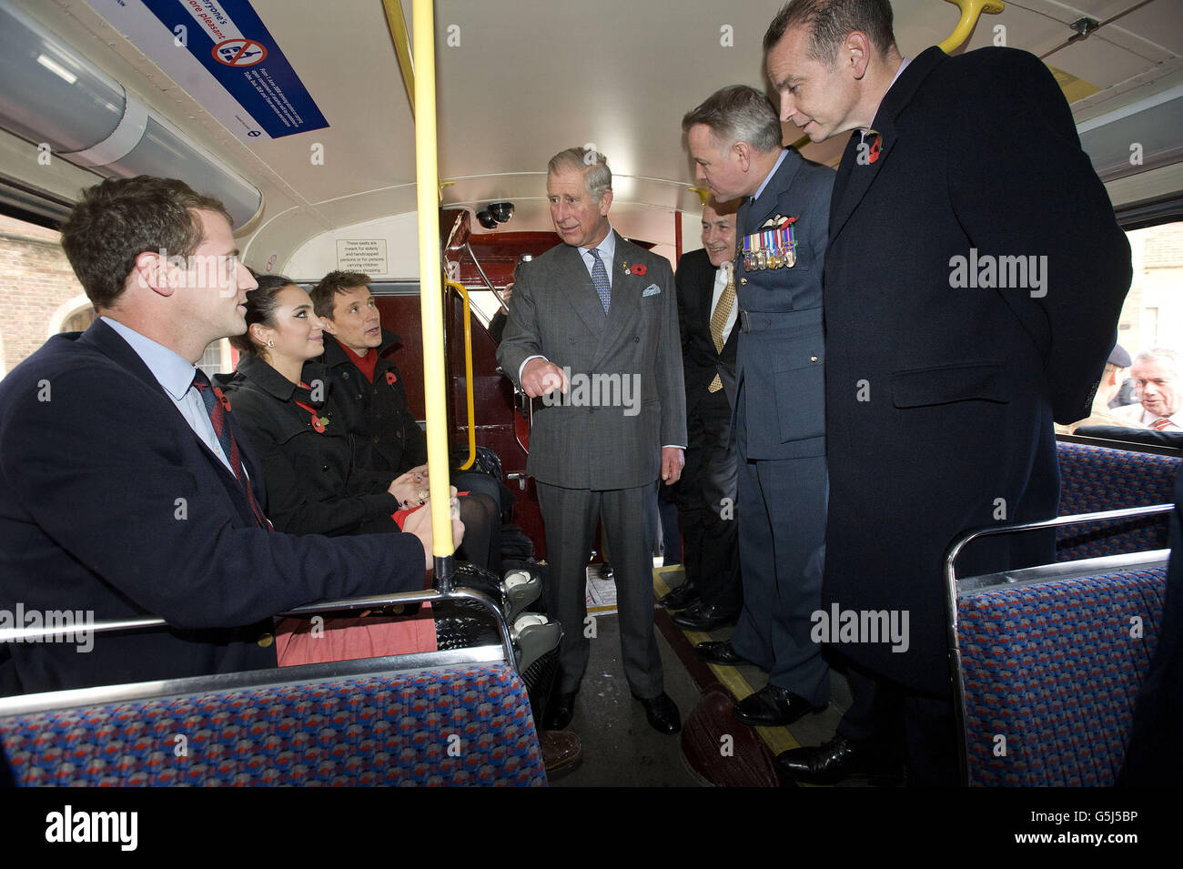 The Prince of Wales boards a British Legion RouteMaster bus at Clarence ...