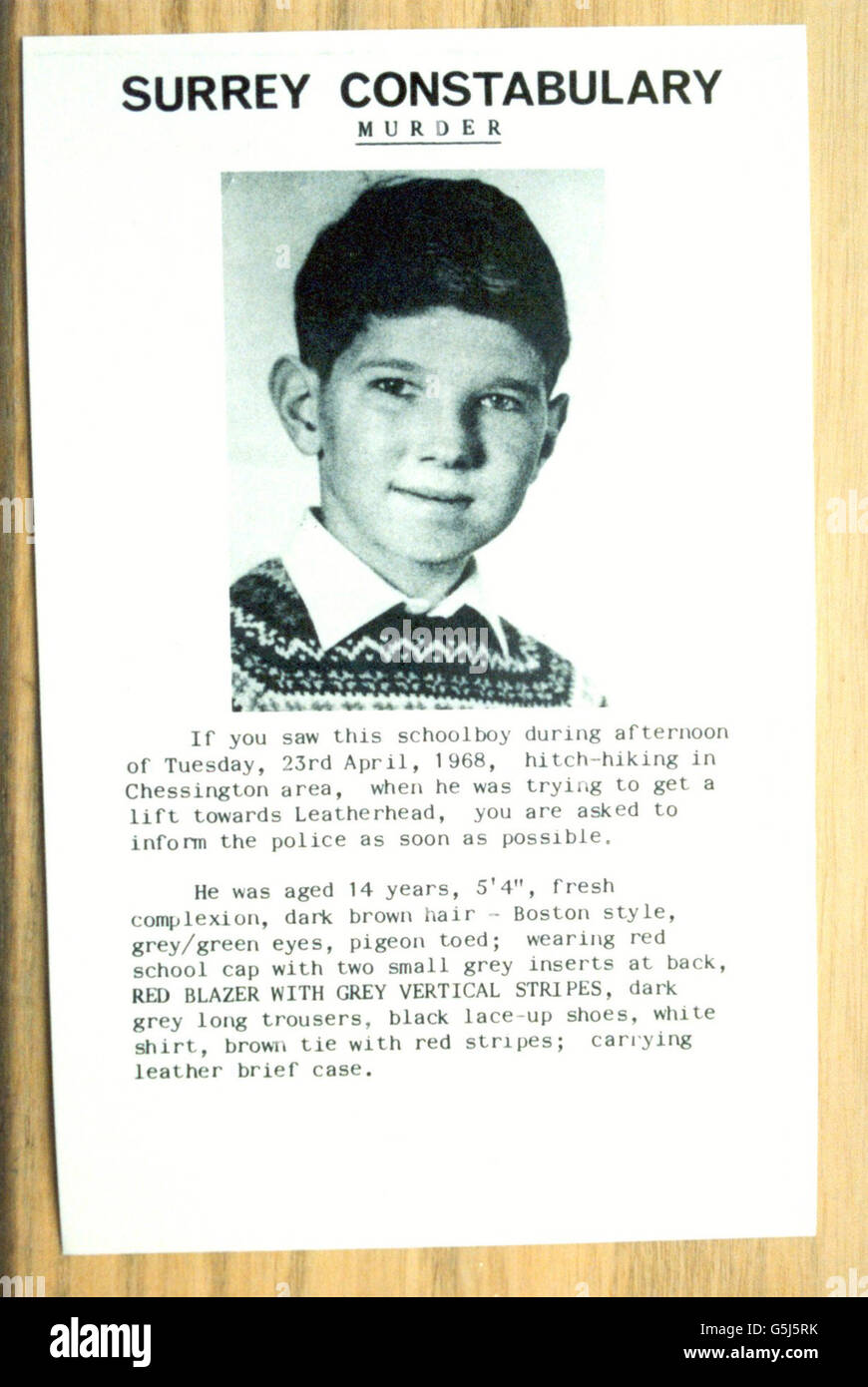 Murder Inquiry of schoolboy Roy Tutill Stock Photo - Alamy