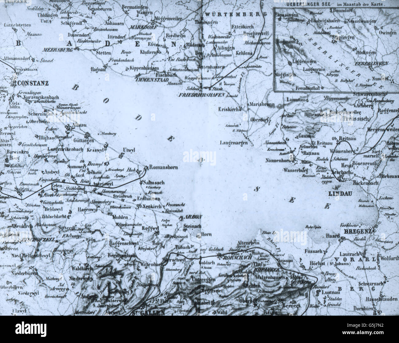 Eine Übersichtskarte des Gebiets um den Bodensee. Map of the area ...