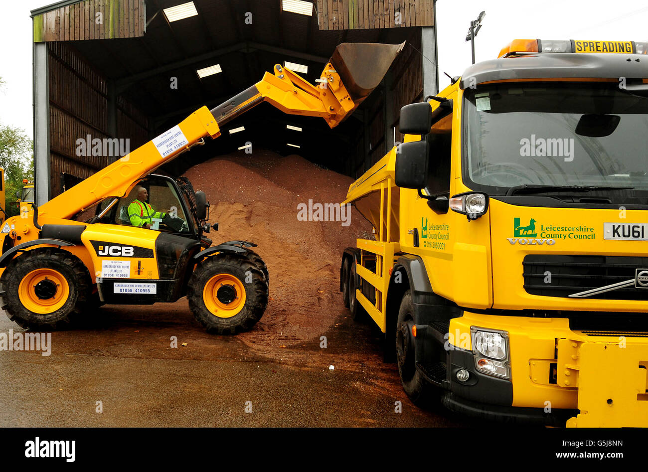 A gritting truck is loaded with a stockpile of salt and molasses ...