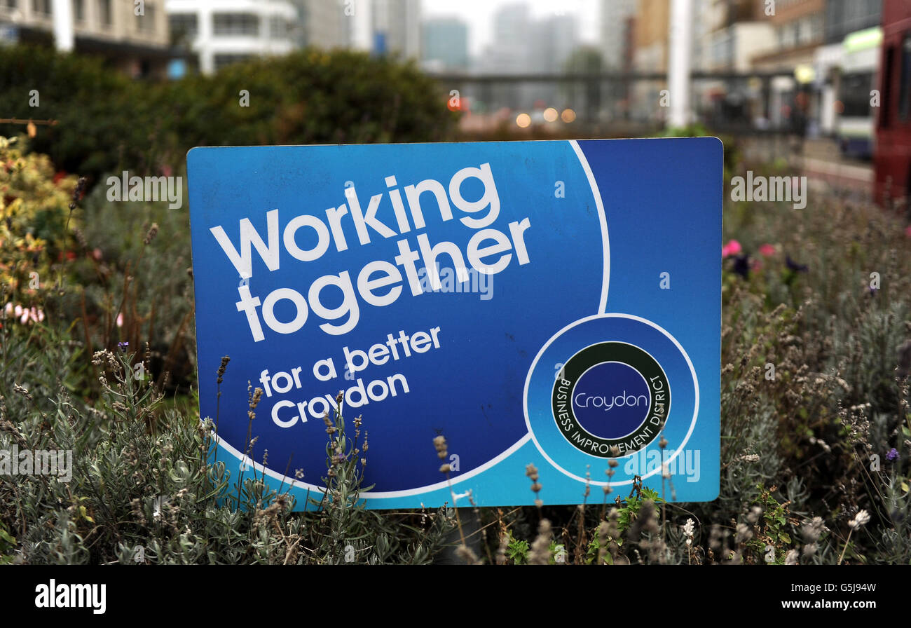 General view of a 'Working Together for a Better Croydon' sign in ...