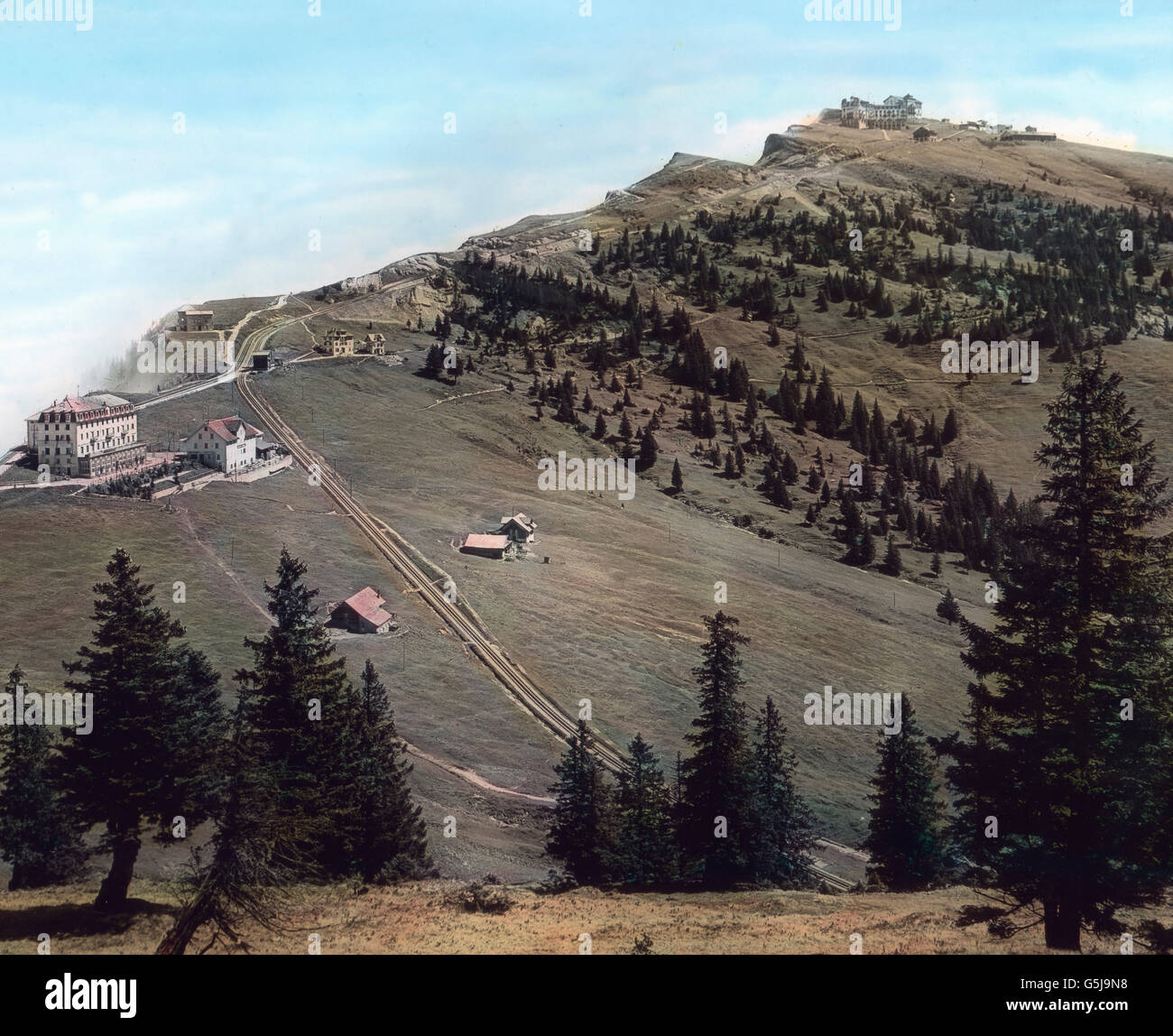 Die Station Rigi Staffel der Rigibahn in der Schweiz, ca. 1910er Jahre ...