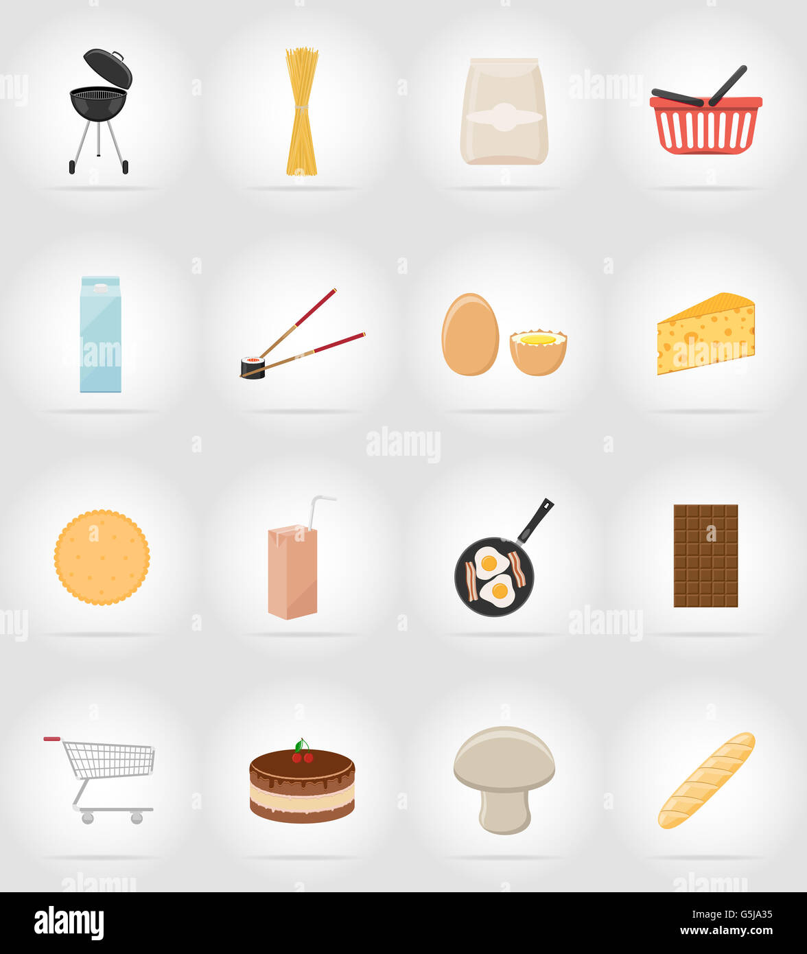 food and objects flat icons illustration isolated on background Stock ...