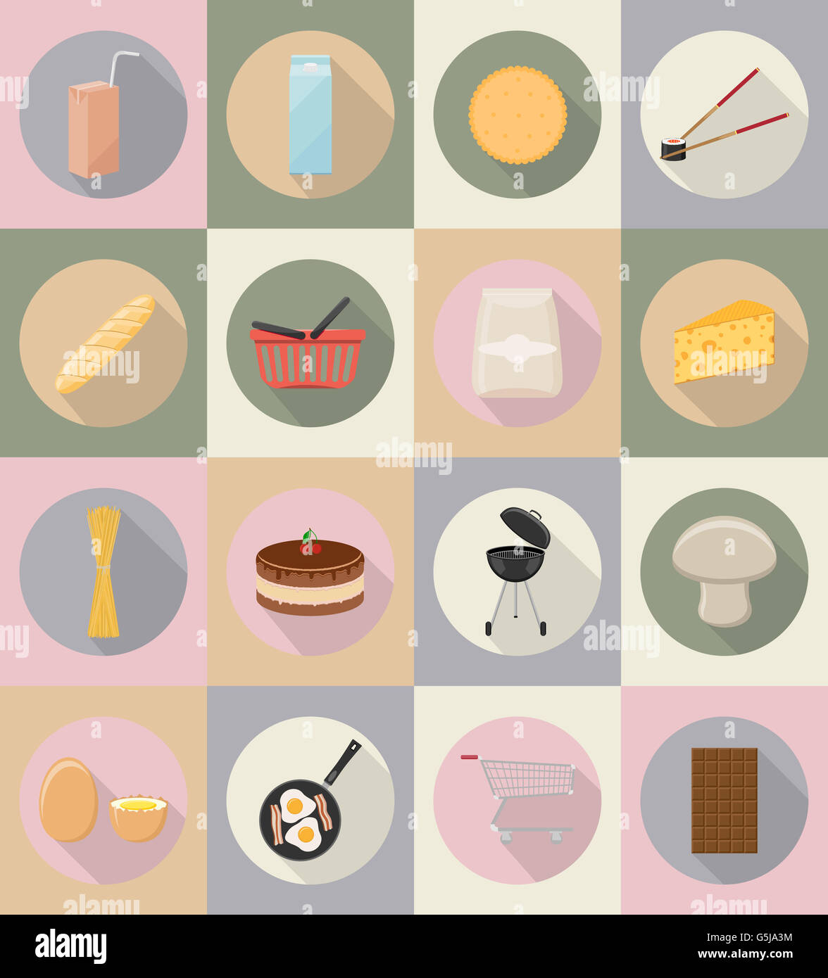 food and objects flat icons illustration isolated on background Stock Photo - Alamy