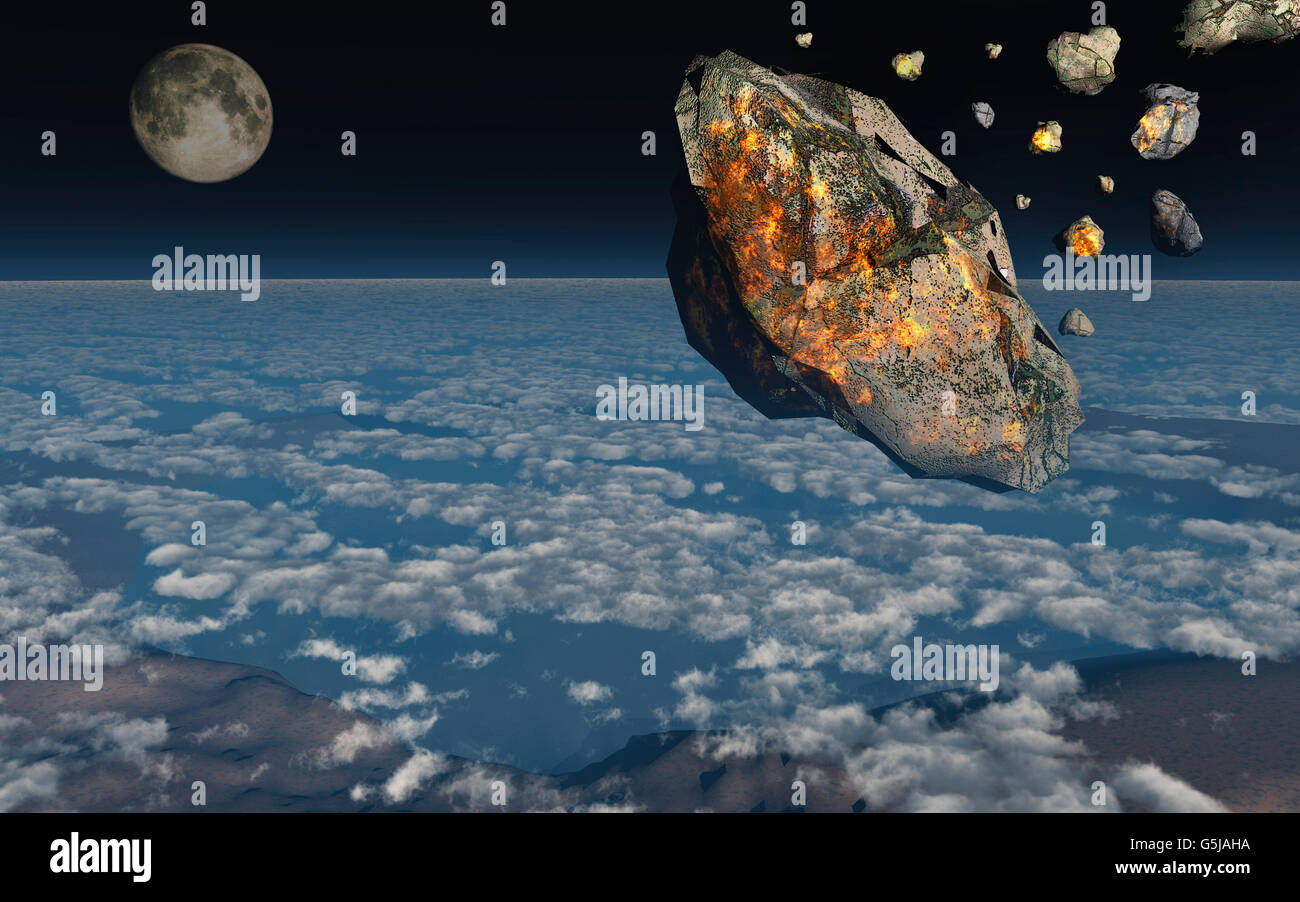 A Large Asteroid Burning & Breaking Up In The Earths Atmosphere Stock ...
