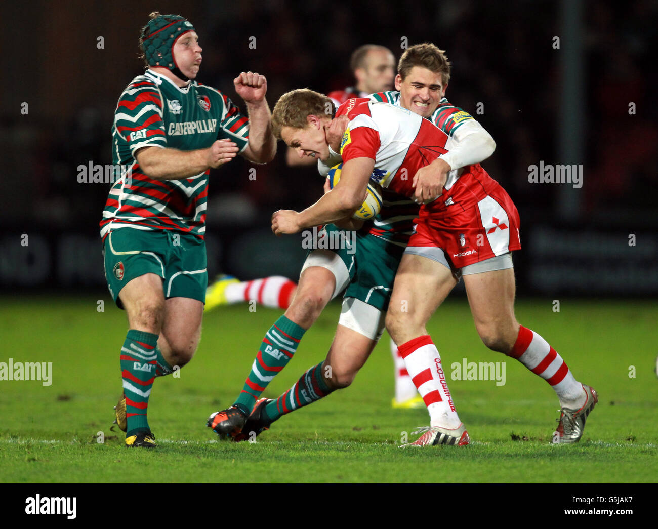 Gloucester Rugby's Billy Twelvetrees is caught by Leicester Tigers ...