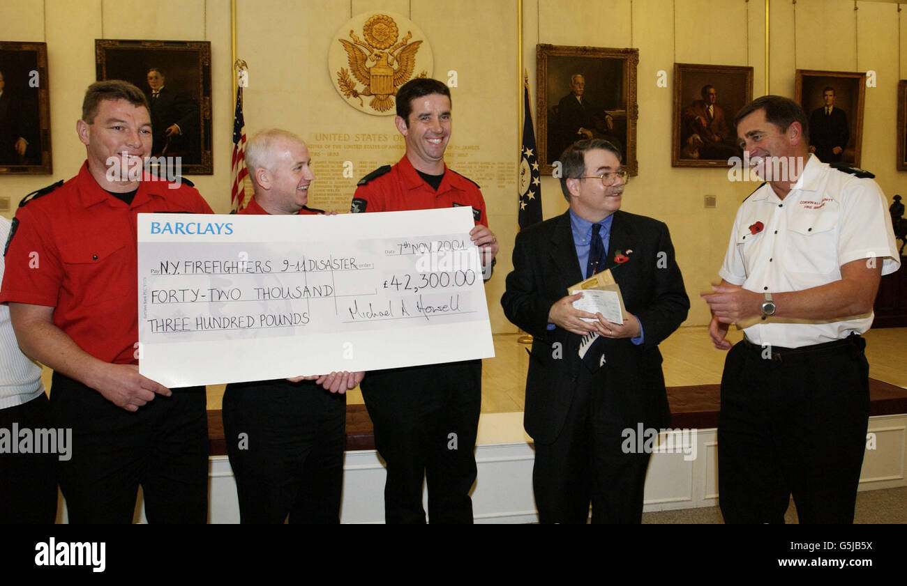 Firefighters from Cornwall County Fire Brigade present a cheque for ...