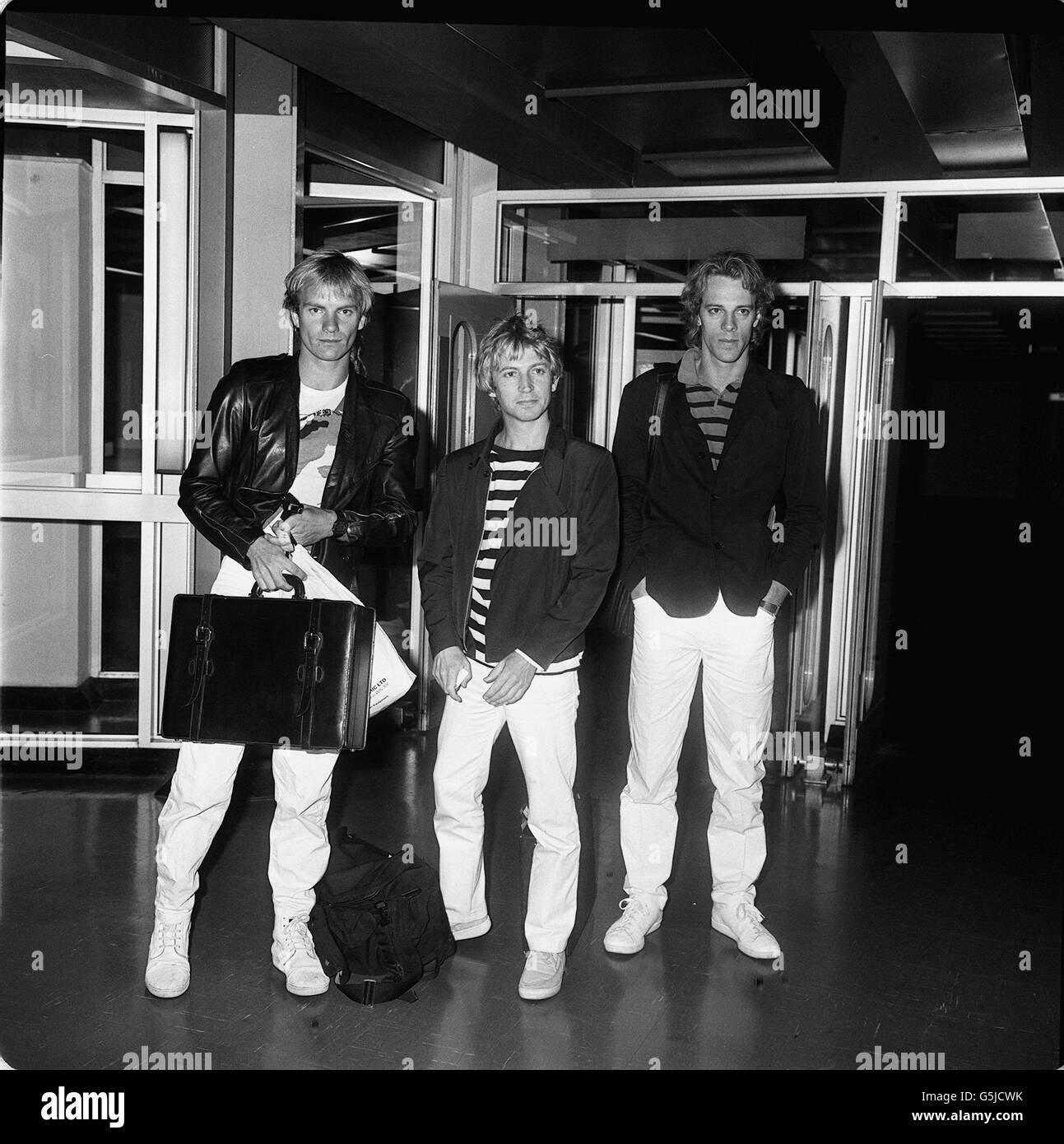 The three-man pop group Police leaving Heathrow for Barbados. Left to ...