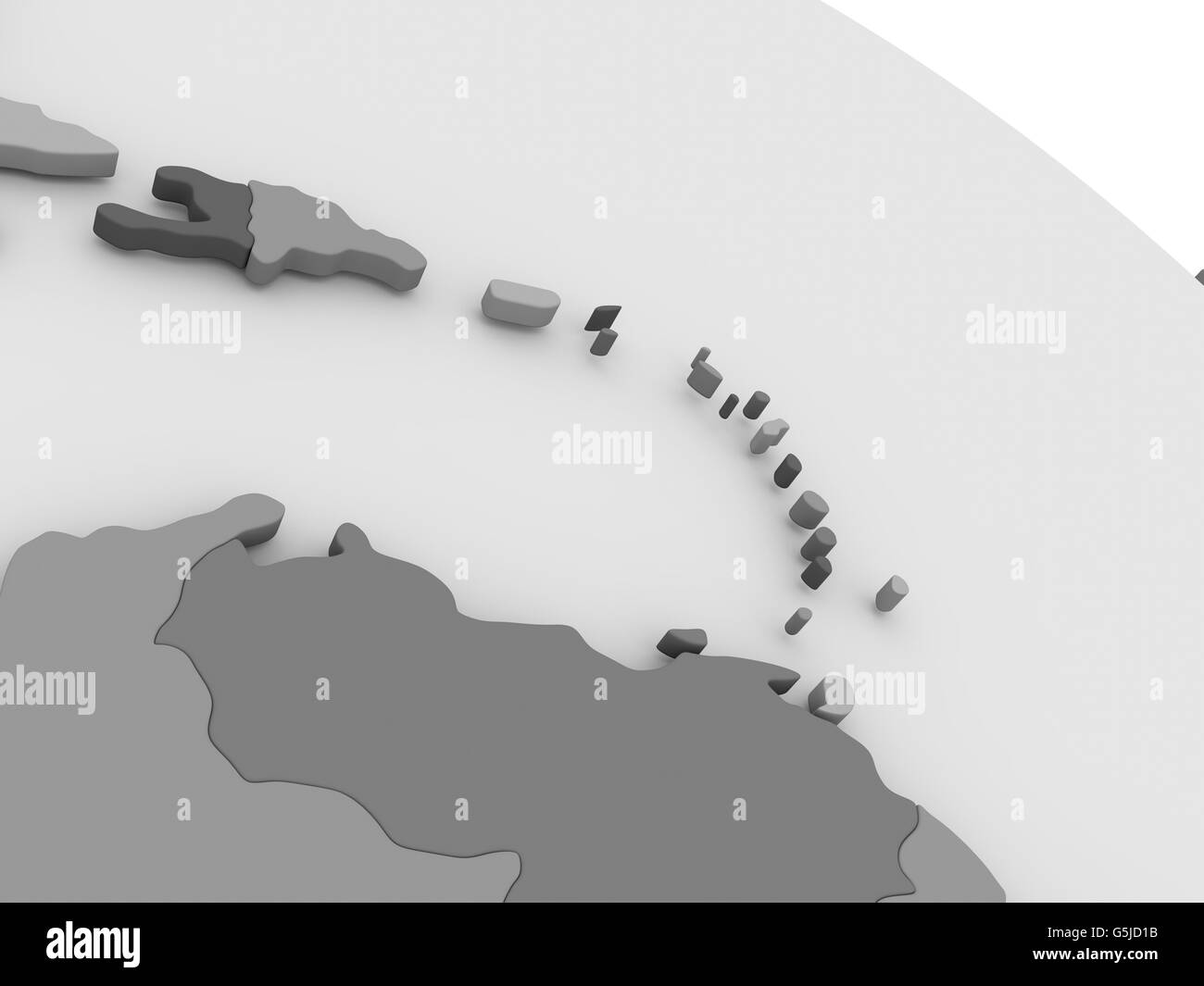 Map of South Caribbean on grey model of Earth. 3D illustration Stock ...