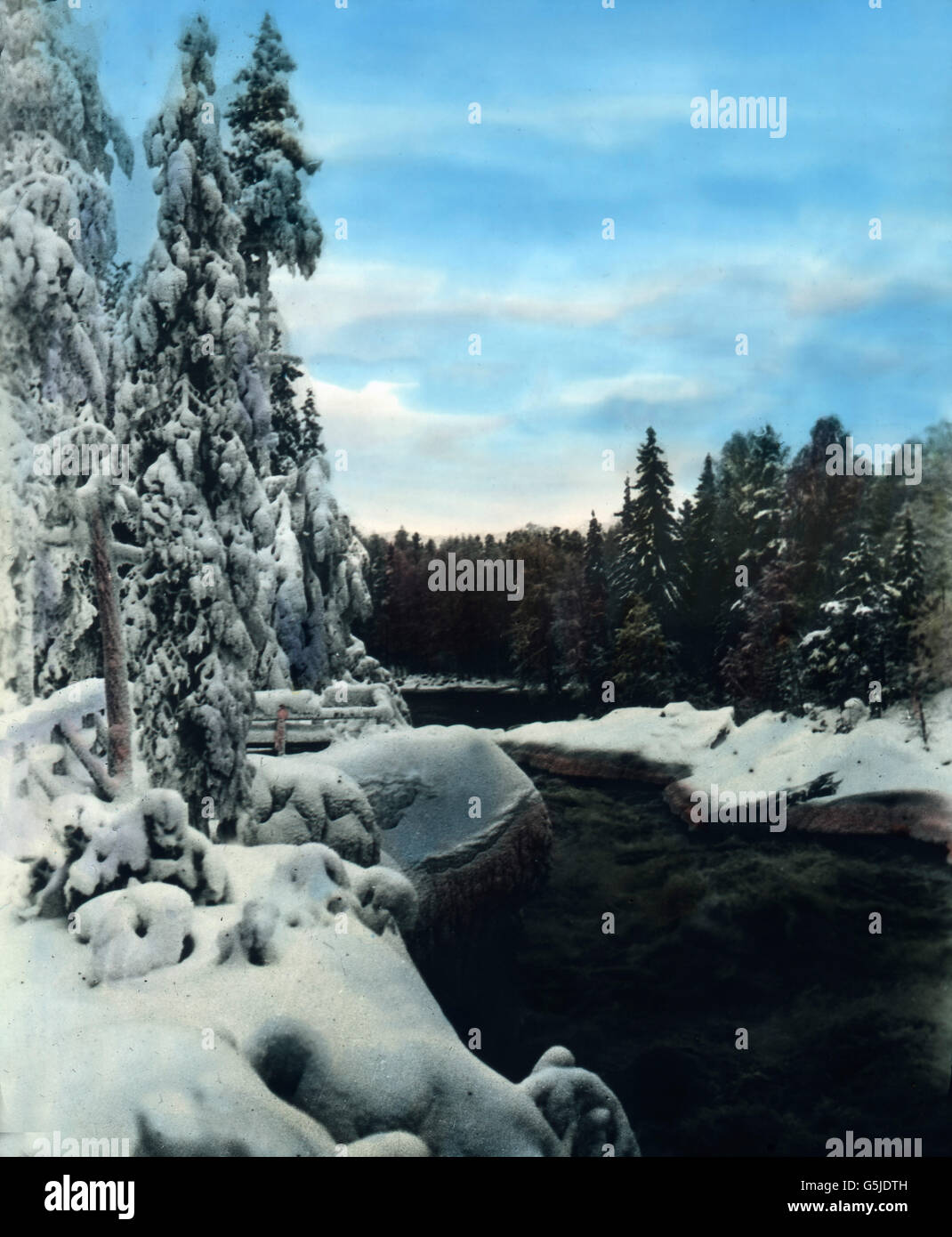 Imatra im Winter, Finnland 1920er Jahre. Imatra rapids in wintertime ...