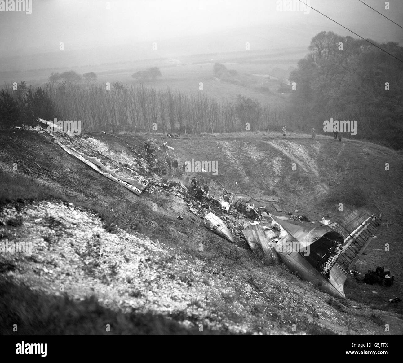The wreckage of the Aquila Airways flying boat 'Sydney', which crashed ...