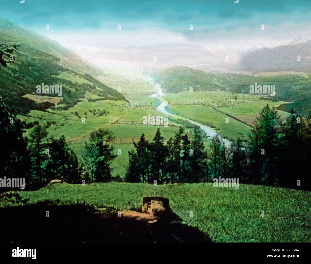 Blick in das Isartal, Tirol, 1920er Jahre. View to the Isar valley ...