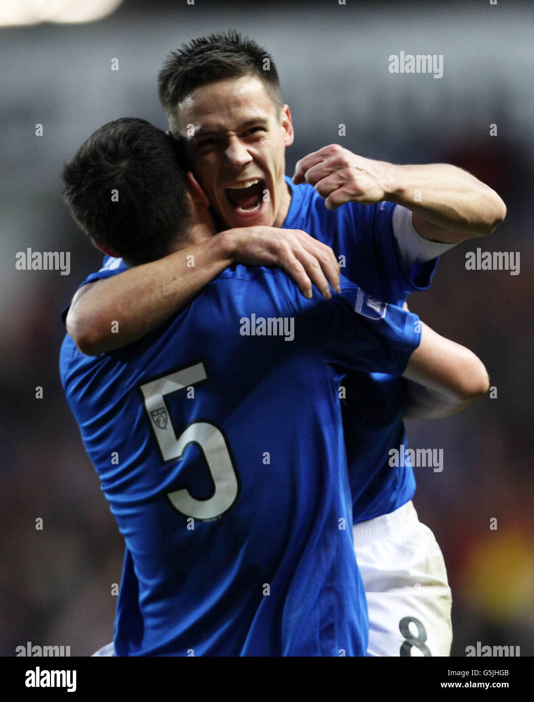 Ranger's Lee Wallace celebrates the second goal with Ian Black during ...