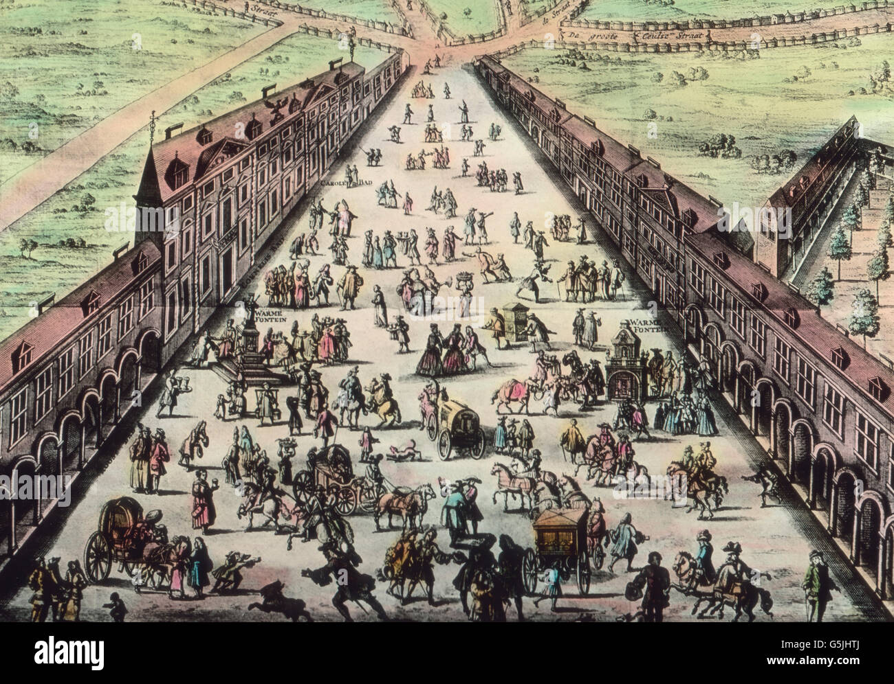 Kurleben in Bad Aachen im Jahre 1727. At the spa resort Bad Aachen in ...