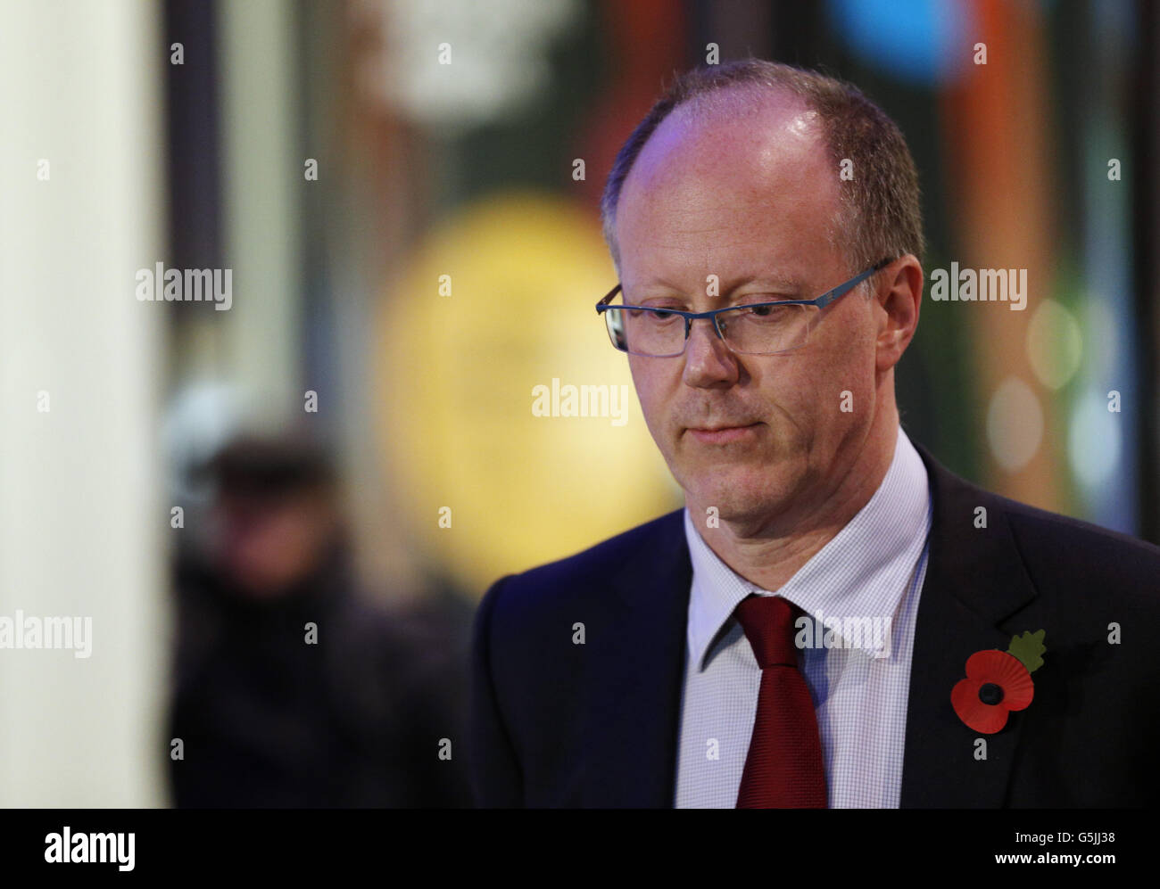Bbc director general george entwistle stands outside bbc broadcasting ...