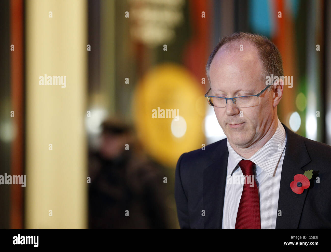Bbc director general george entwistle stands outside bbc broadcasting ...