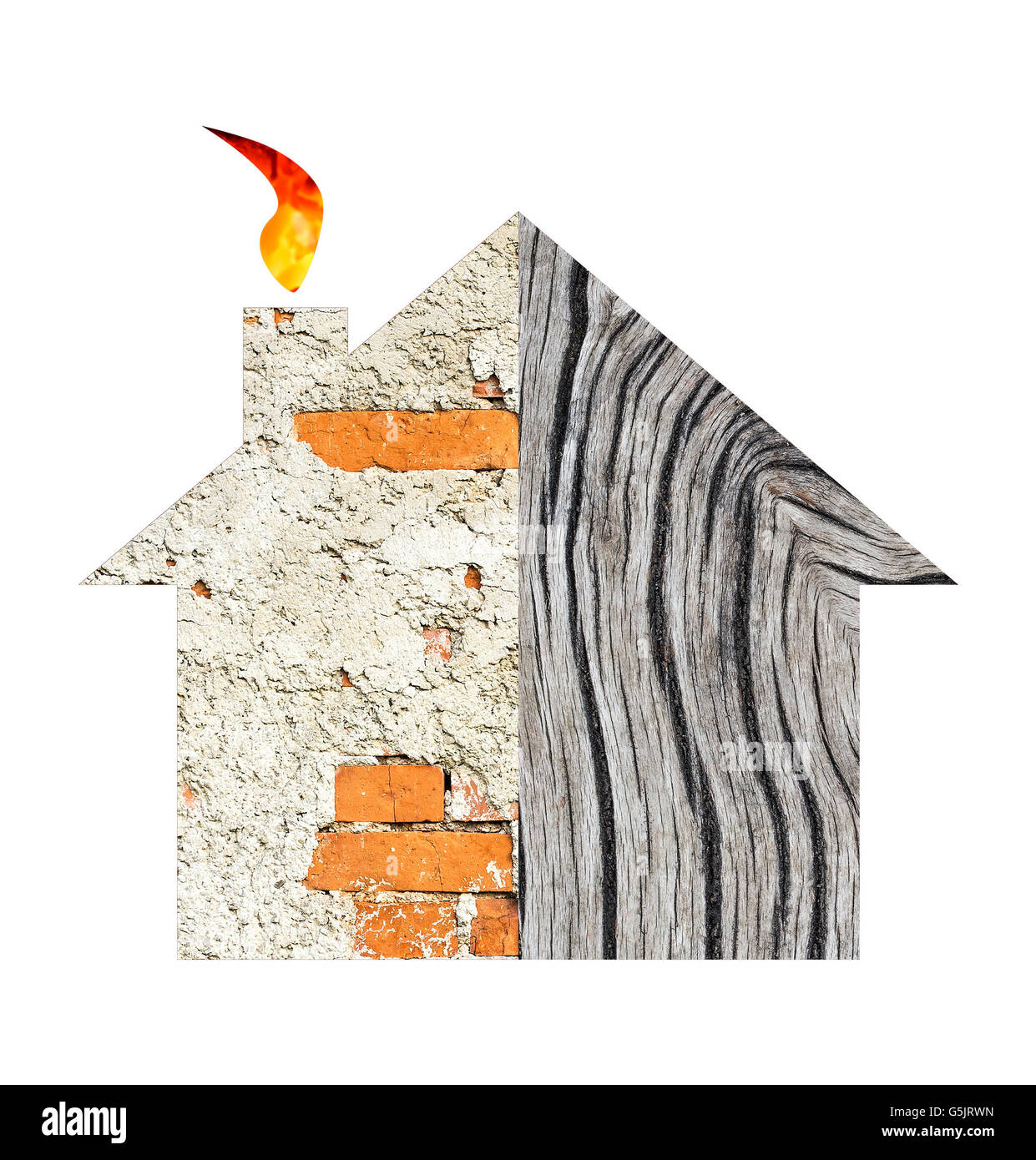 Brick and wood house shape concept Stock Photo - Alamy
