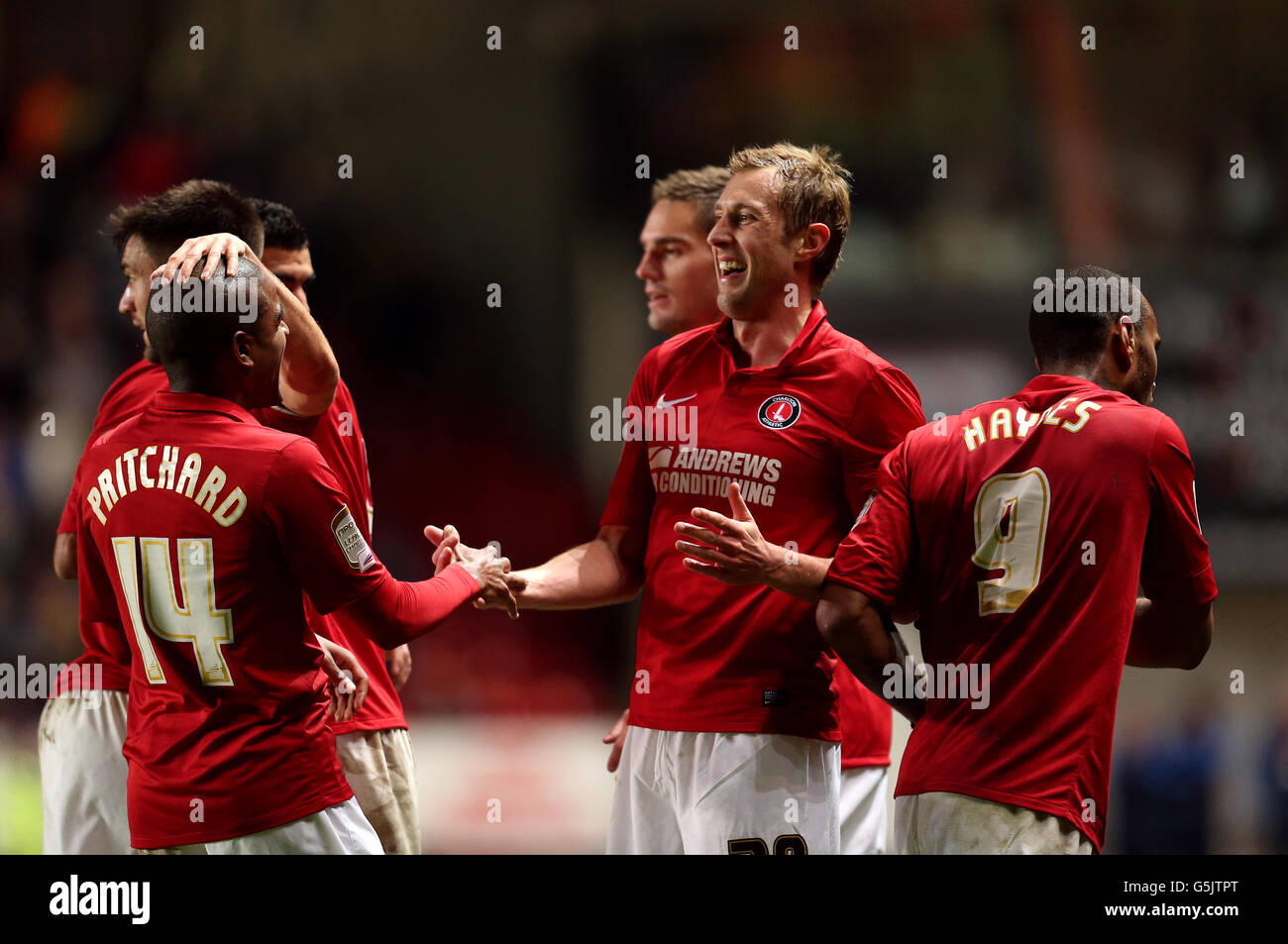 Charlton Athletic's Rob Hulse (centre) celebrates scoring his sides ...